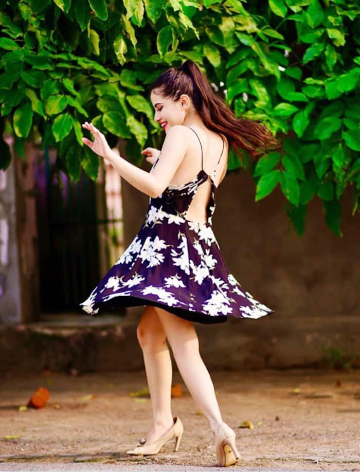 Urfi Javed Poses in Floral Black Dress