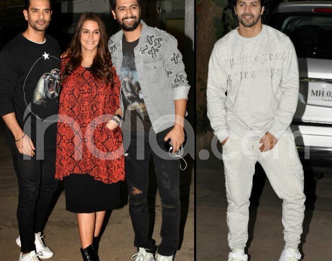 Varun Dhawan and Neha Dhupia cut a stylish picture at the screening