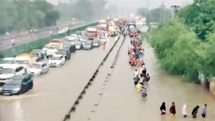 Waterlogging, Traffic Jam Continue in Gurugram Amid Heavy Rains | See Photos